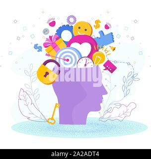 Human head with thoughts and ideas. Metaphor of creative inspiration ...