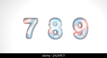 3D text of the letter 789 in the style of soap bubbles with a rainbow ...