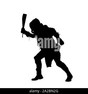 Evil creature wearing tattered rags and gas mask, holding a blood ...