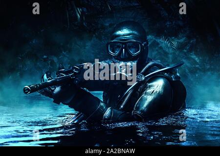Special operations forces combat diver with underwater propulsion ...