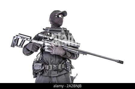 Special operations soldier, SWAT team fighter in mask and glasses ...
