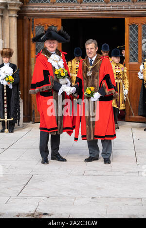 The New Lord Mayor, Peter Estlin, passing in the Gold coach in The City ...