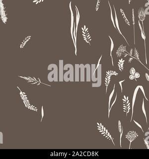Dark boho flowers seamless pattern in trendy ditsy wildflower style ...