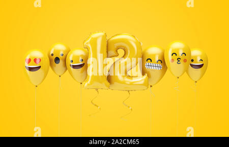 Number 12 emoji birthday party celebration. 3D Render Stock Photo - Alamy