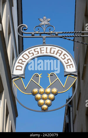 Sign 'Drosselgasse', UNESCO World Heritage Upper Middle Rhine Valley ...