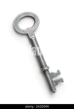 View at vintage metal key isolated on the white background Stock Photo ...