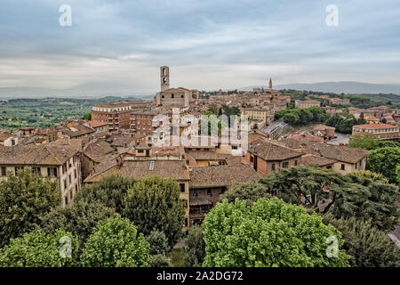 Perugia is a lively medieval walled hill town. Panoramic view of ...