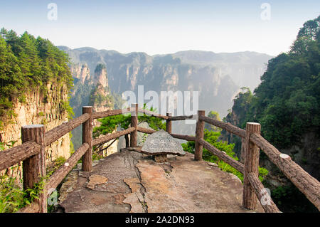 the unusual rock formations and pillars of the Zhangjiajie forest park ...