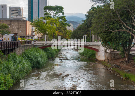 The Cali River flowing through the centre of the city of Cali in ...