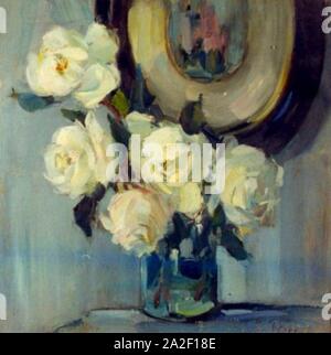 'Vas cu flori' by Elena Popea is a still-life painting depicting a vase ...