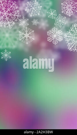 Blue pastel winter background with snow, trees and snowflakes Stock ...
