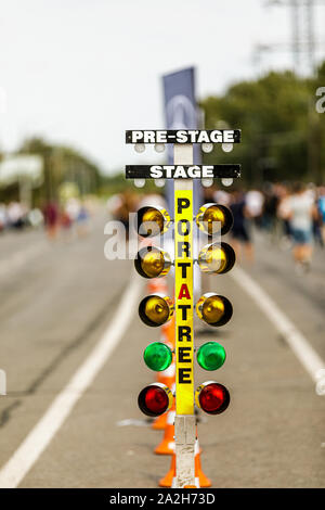 Drag race car at the starting line at Indianapolis race track Stock ...
