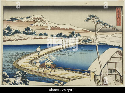 Katsushika Hokusai. Ancient View of the Pontoon Bridge at Sano in ...
