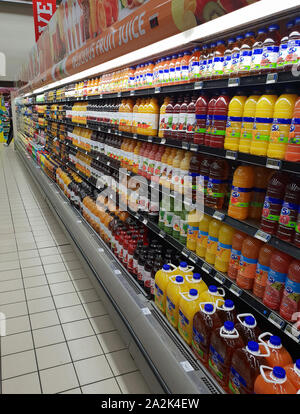 Display of fruit juices in a supermarket Stock Photo - Alamy