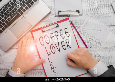 Handwriting text writing Coffee Lover. Conceptual photo a demonstrating ...