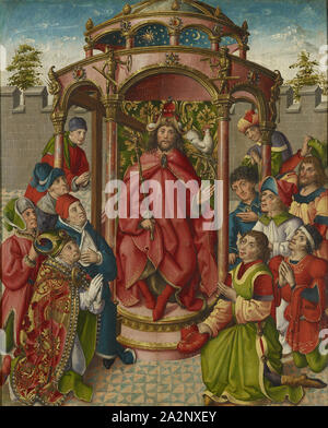 The Persian King Chosroes is worshiped as the godfather, c. 1475, mixed ...