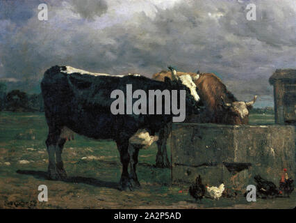 Constant Troyon - Cattle at the Trough Stock Photo - Alamy