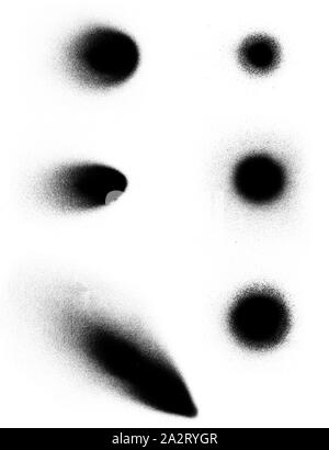 Various spray patterns from different aerosol spray tips on white ...