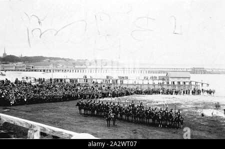 Negative - Portland, Victoria, 1934, Troopers on horseback taking part ...