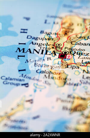 Manila city map Philippines, on atlas world map Stock Photo - Alamy