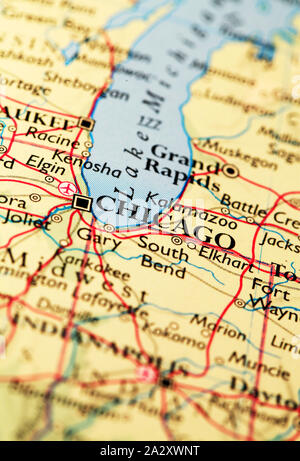 Chicago City Map on atlas world map Stock Photo - Alamy
