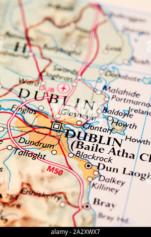 Dublin Ireland, on atlas world map Stock Photo - Alamy