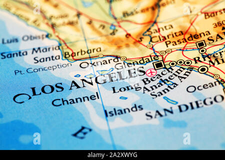 Los Angeles on atlas world map Stock Photo - Alamy