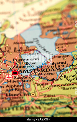 Amsterdam Netherlands, on atlas world map Stock Photo - Alamy