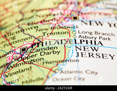 Philadelphia USA, on atlas world map Stock Photo - Alamy