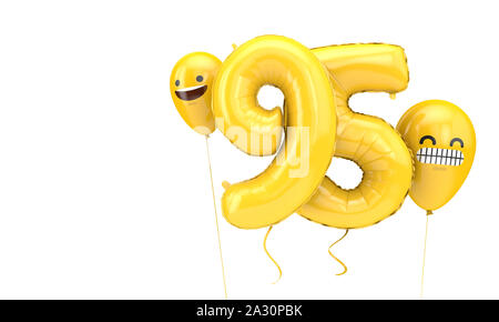 Number 95 yellow birthday emoji faces balloons. 3D Render Stock Photo ...