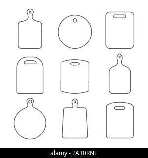 Set of wood cutting board outlines on black background. Empty white ...