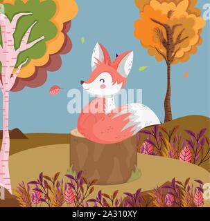 cute fox leaves foliage hello autumn vector illustration Stock Vector ...