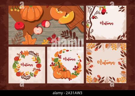 bundle of autumn cards seasonal icons Stock Vector Image & Art - Alamy