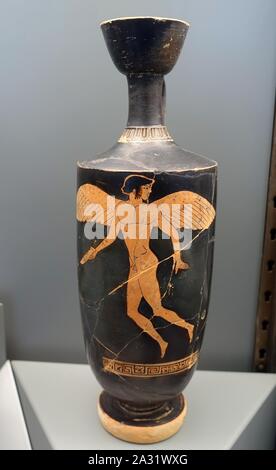 Attic Red-Figure Lekythos, about 480 BC. Oil Jar with a Man Holding a ...