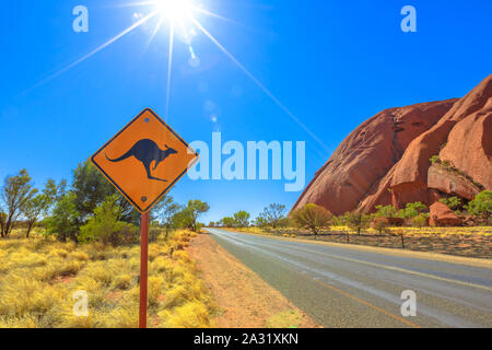 Kangaroo wildlife warning sign at Uluru, Ayers Rock, Uluru-Kata Tjuta ...