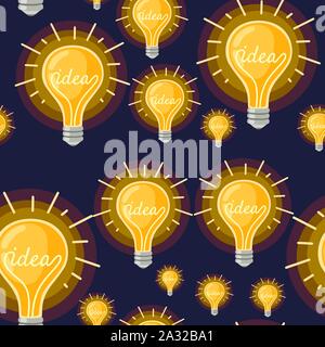 Flat cartoon incandescent lamp yellow retro light bulb with IDEA ...