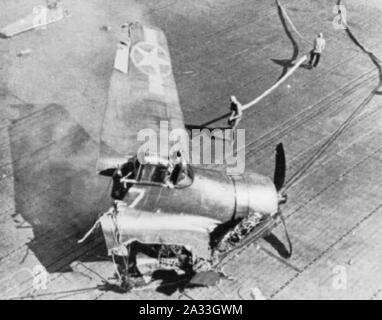 F6F Hellcat crash on carrier off Palau 1944 Stock Photo - Alamy