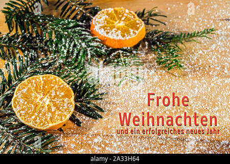 Happy New Year and Merry Christmas. letters on wooden postcards on a ...