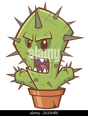Scary green cactus cartoon character sticker Stock Vector Image & Art ...