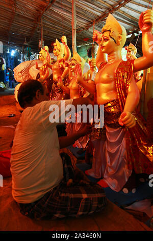 Making of goddess Durga idol. These idols are made for Durga puja, the ...
