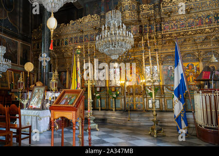 Interior of small Greek Orthodox Church on Crete Stock Photo - Alamy