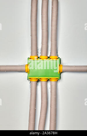 Electrical junction box with flexible conduit pipe connection Stock ...