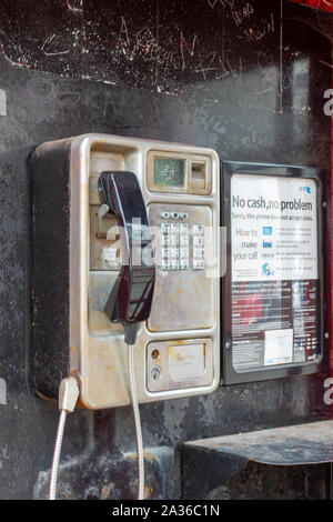 Rusty old British Telecom telephone box in the South Devon village of ...