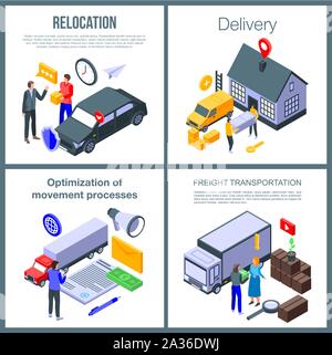 Relocation service isometric banner set with removal company work ...