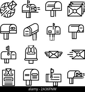 Metal mailbox icons set. Outline set of metal mailbox vector icons neon color on black Stock ...