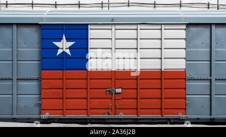 Freight container with Chile national Flag design hanging on a spreader ...
