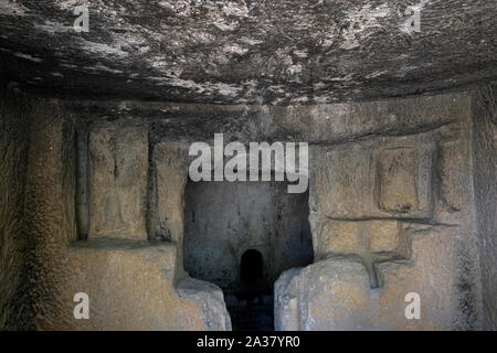 The entrance to ancient rock-cut tombs constructed in the 1st century A ...