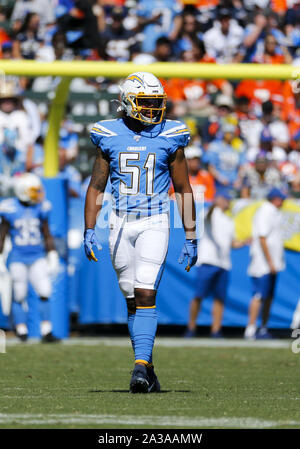 Los Angeles Chargers linebacker Emeke Egbule (51) wears a social ...