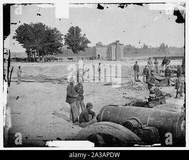 Seven Pines, Va. Twin houses on battlefield, with 32-pdr. field ...