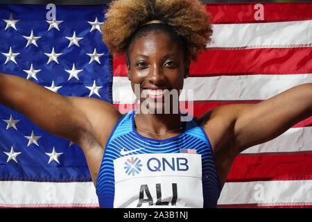 Nia Ali, of the United States celebrates winning the gold medal in the ...